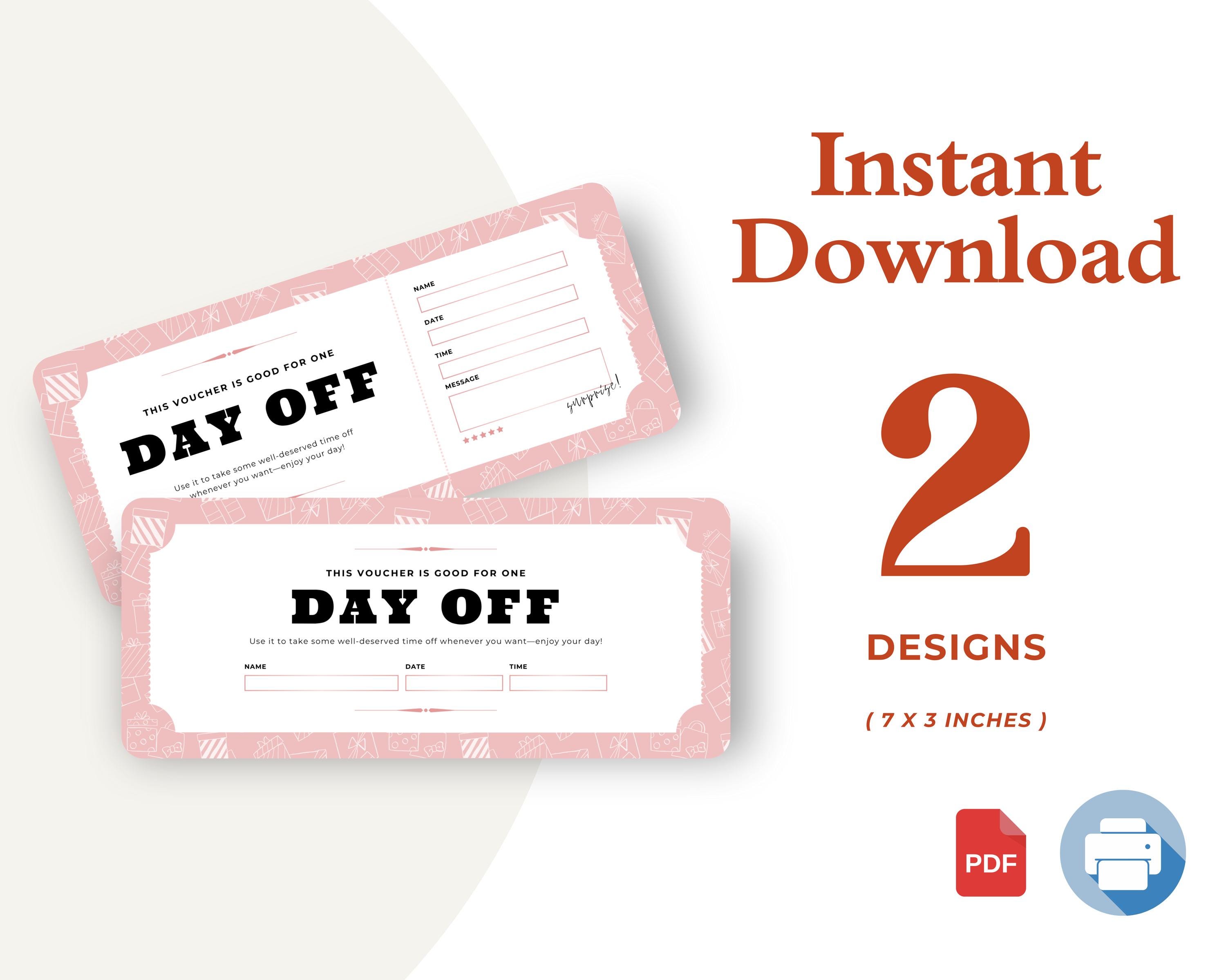 Printable DAY OFF Coupon Certificate, Editable Voucher Personalized ...