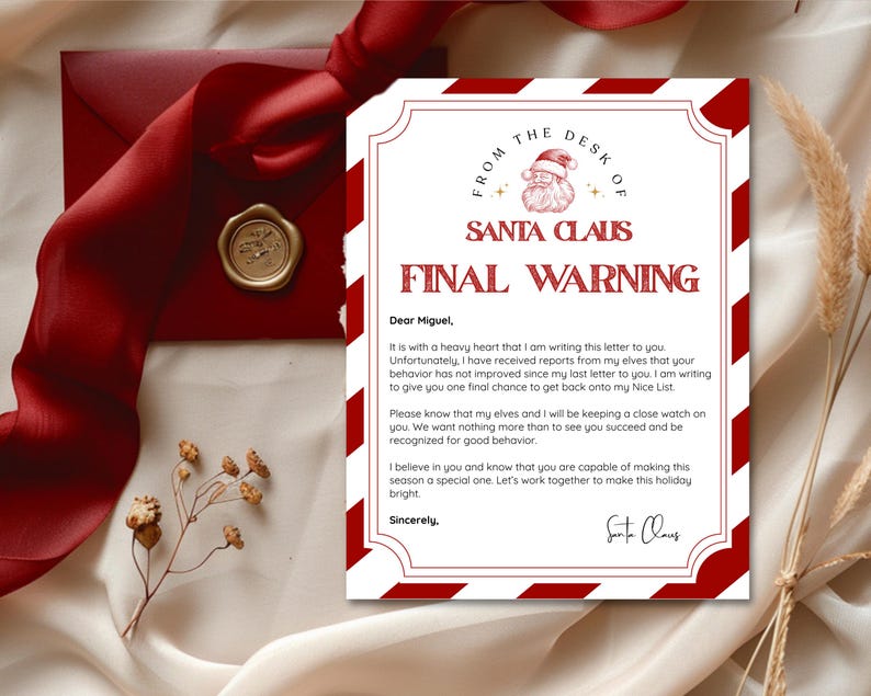 Editable Warning Letter From Santa, North Pole Mail Official Warning ...