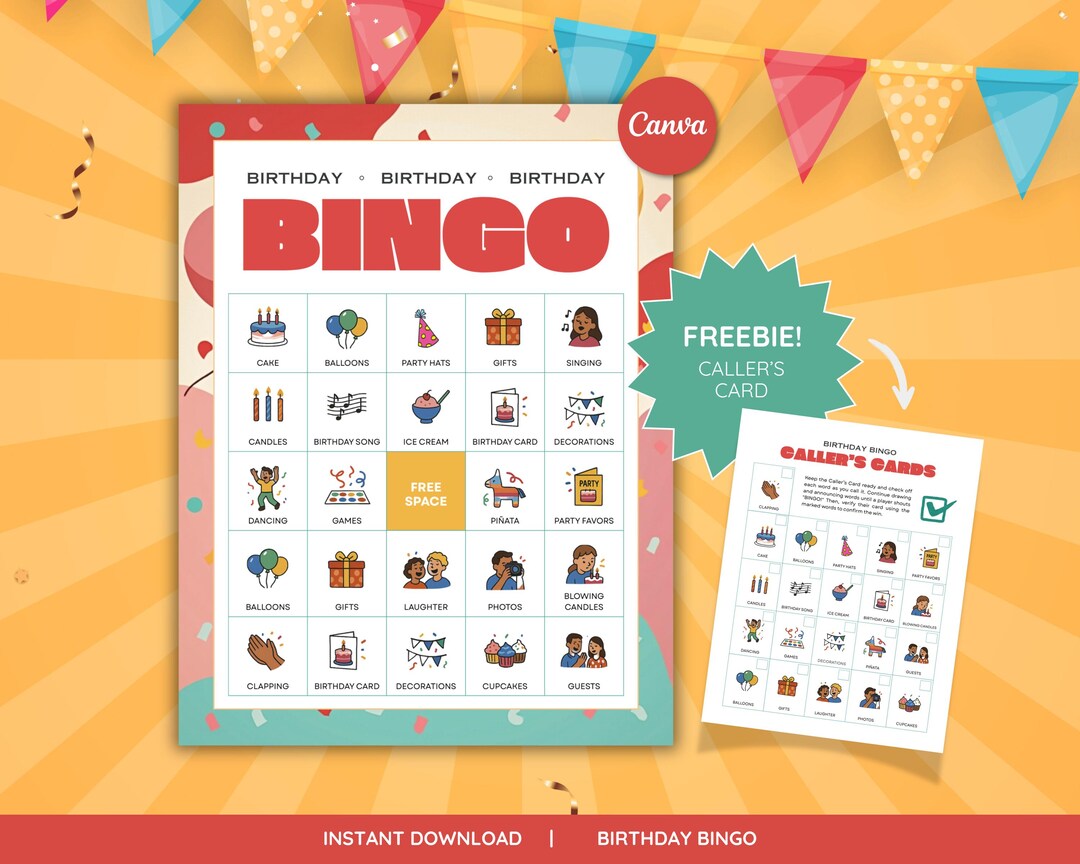 Birthday Bingo Template, Colorful Birthday Games, Bingo Cards, Bingo ...