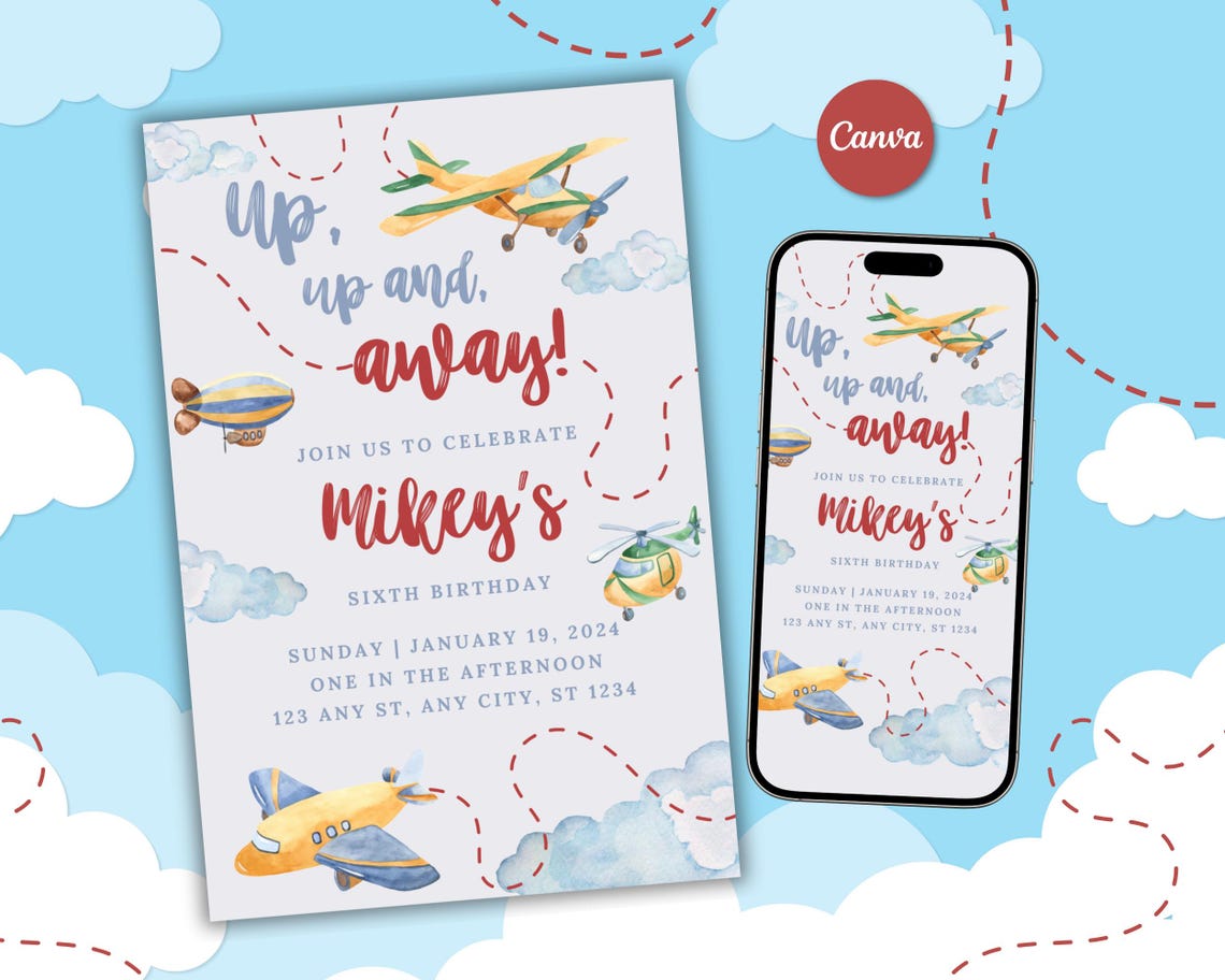 Airplane Birthday Invitation Template, Airplane Invitation, Pilot ...
