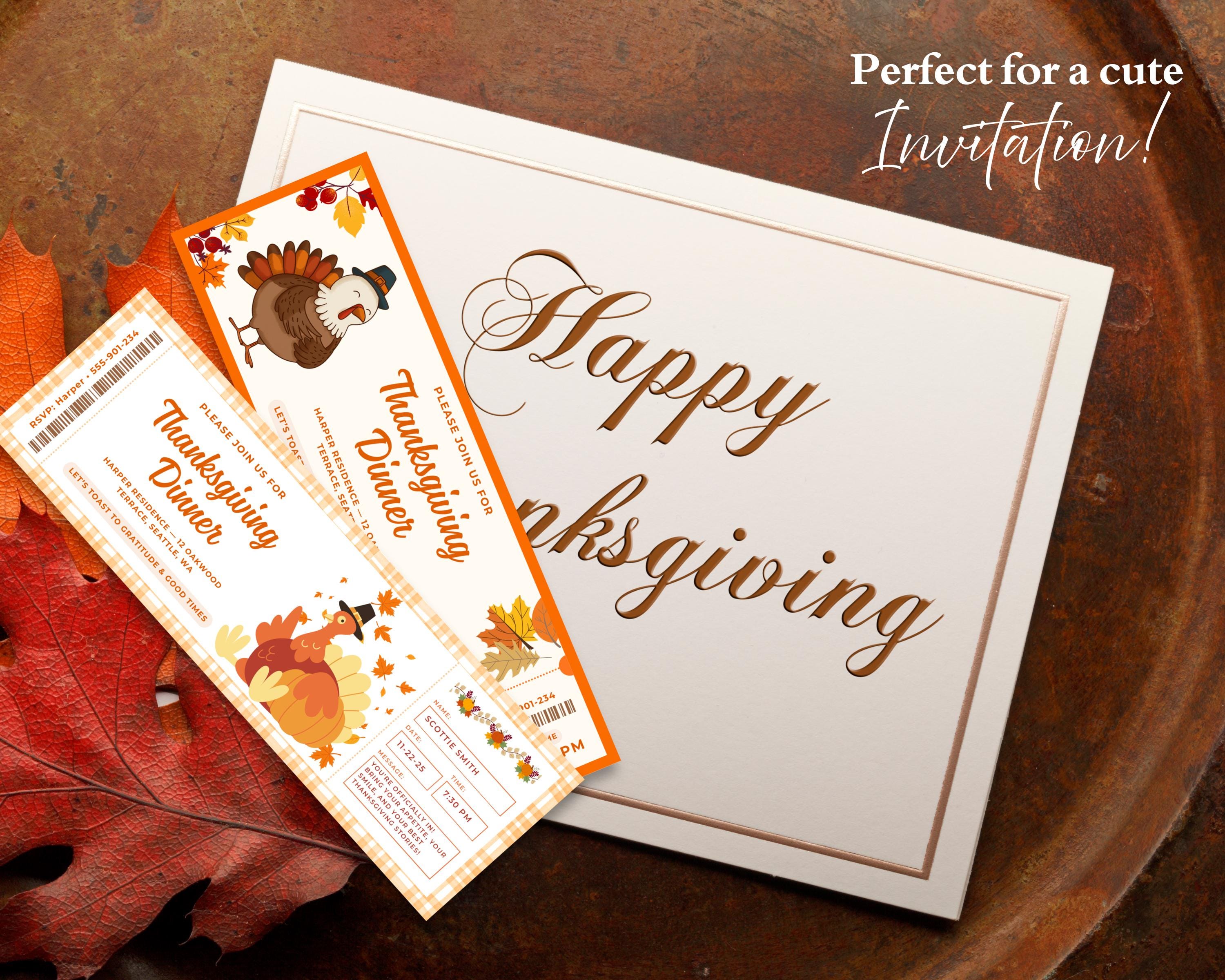 Printable Thanksgiving Ticket, Editable Friendsgiving Event Ticket ...