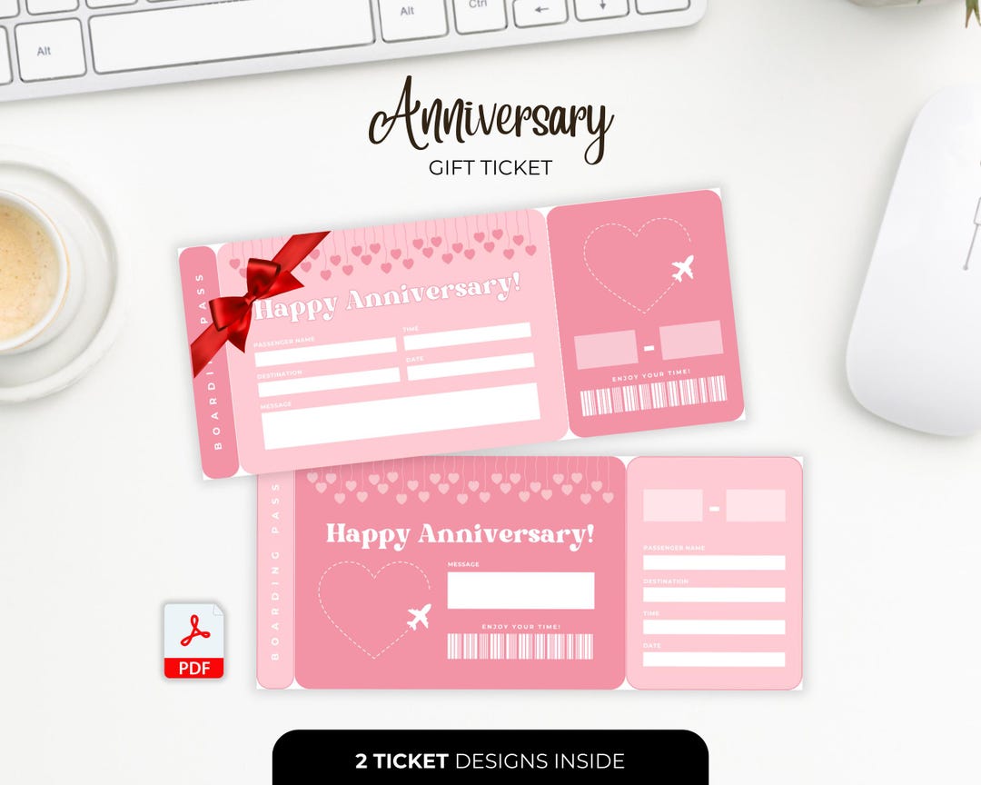 Printable Anniversary Gift Ticket, Surprise Ticket for Couples ...