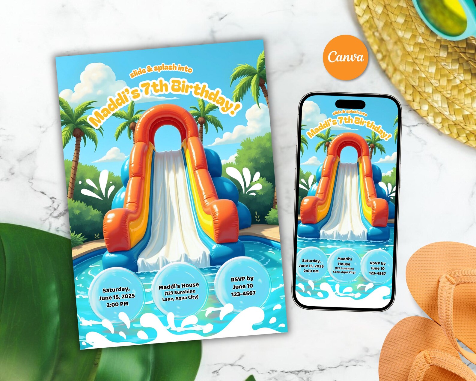 Water Slide Birthday Party Invitation Template, Summer Party, Pool ...