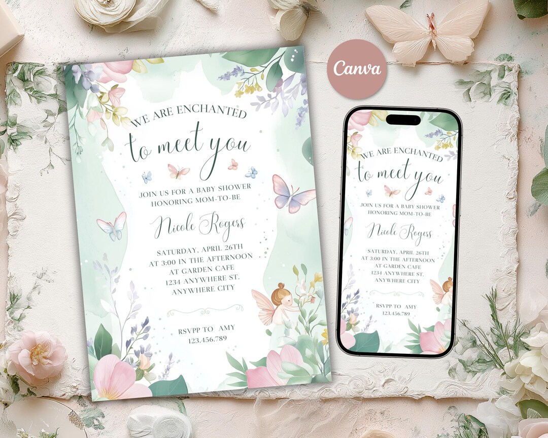 Enchanted to Meet You Baby Shower Template, Fairy-themed Baby Shower ...