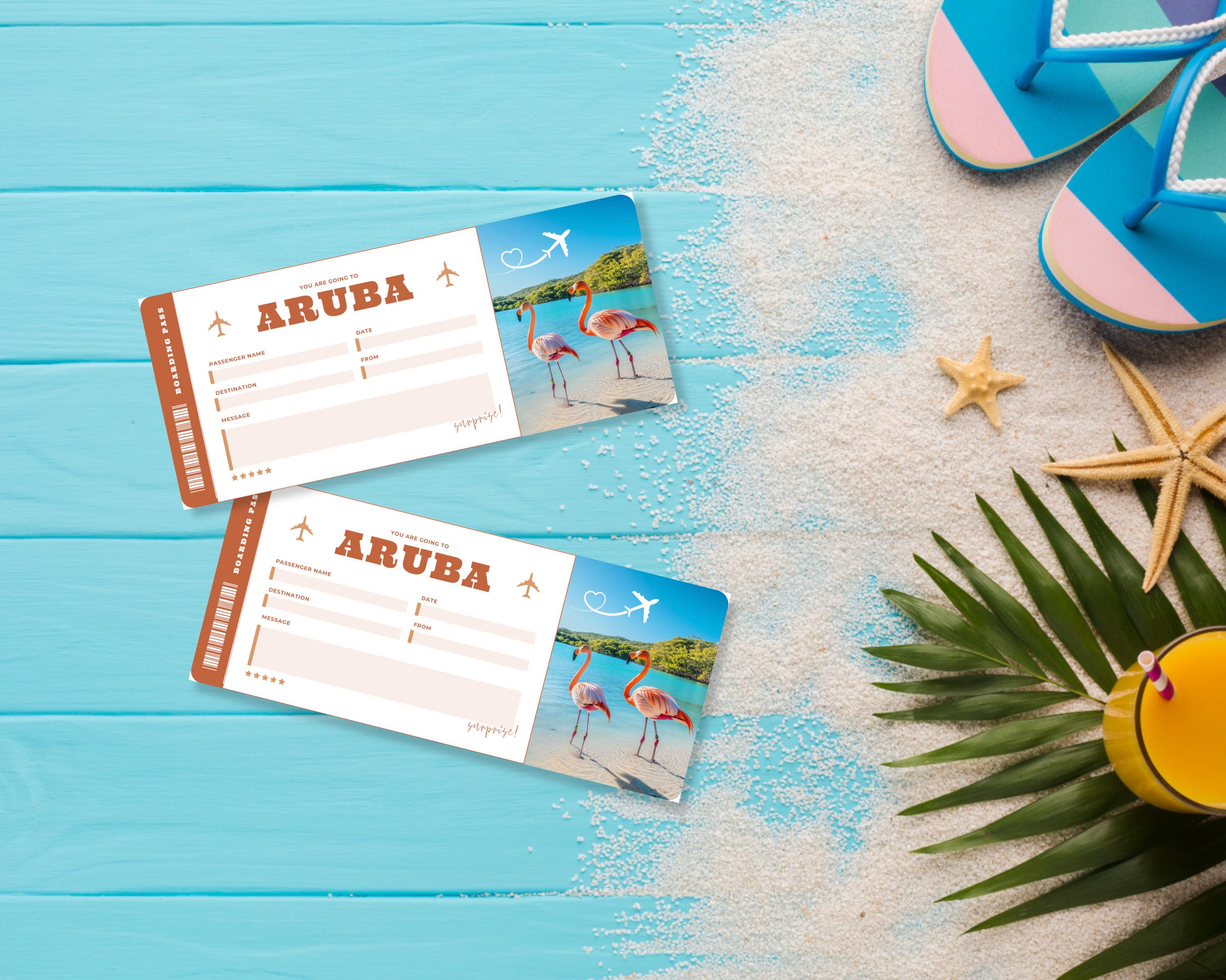 Printable Aruba Surprise Trip Gift Ticket, Printable Aruba Boarding ...
