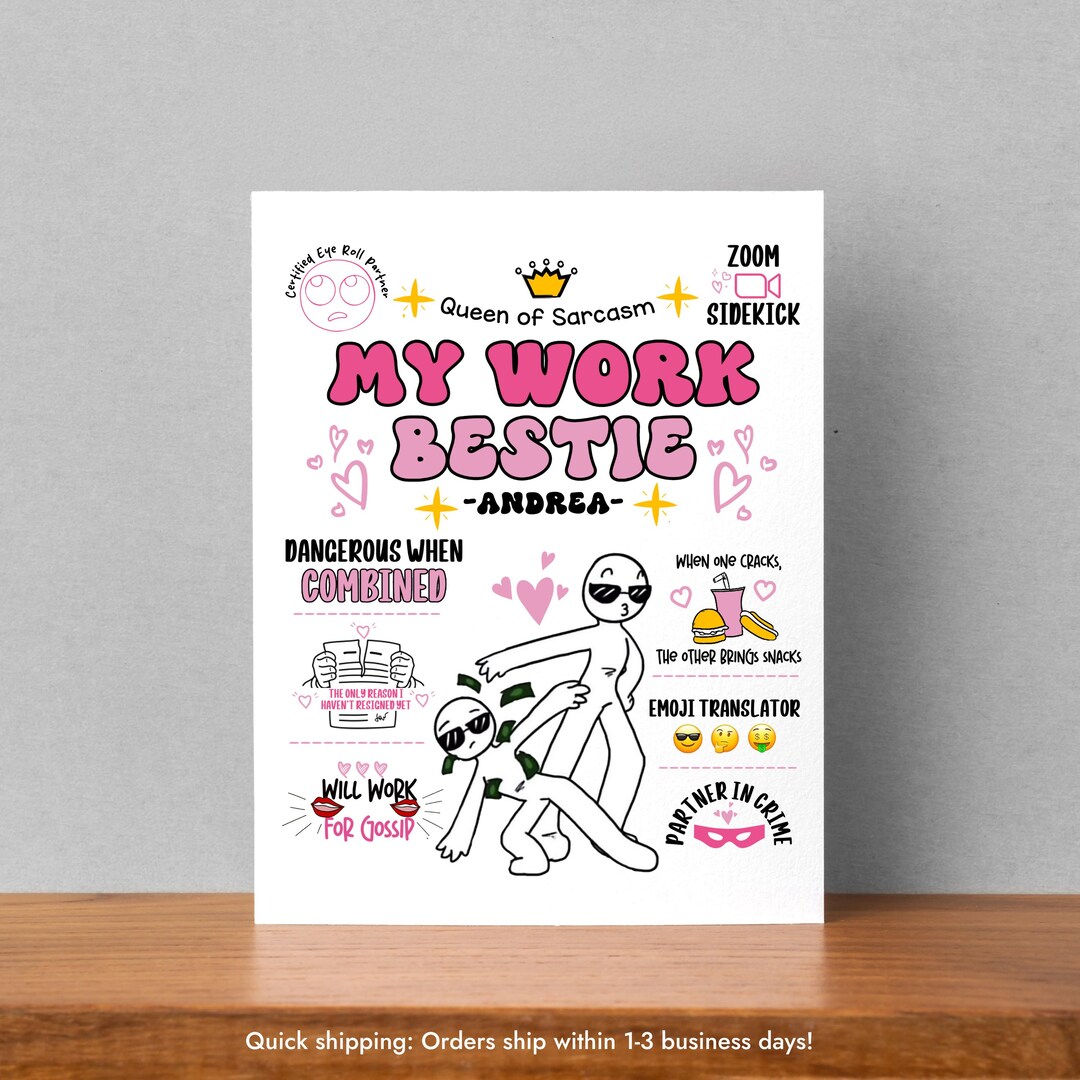 Work Bestie Card Funny Greeting Card Work Bestie Card Work Bestie ...