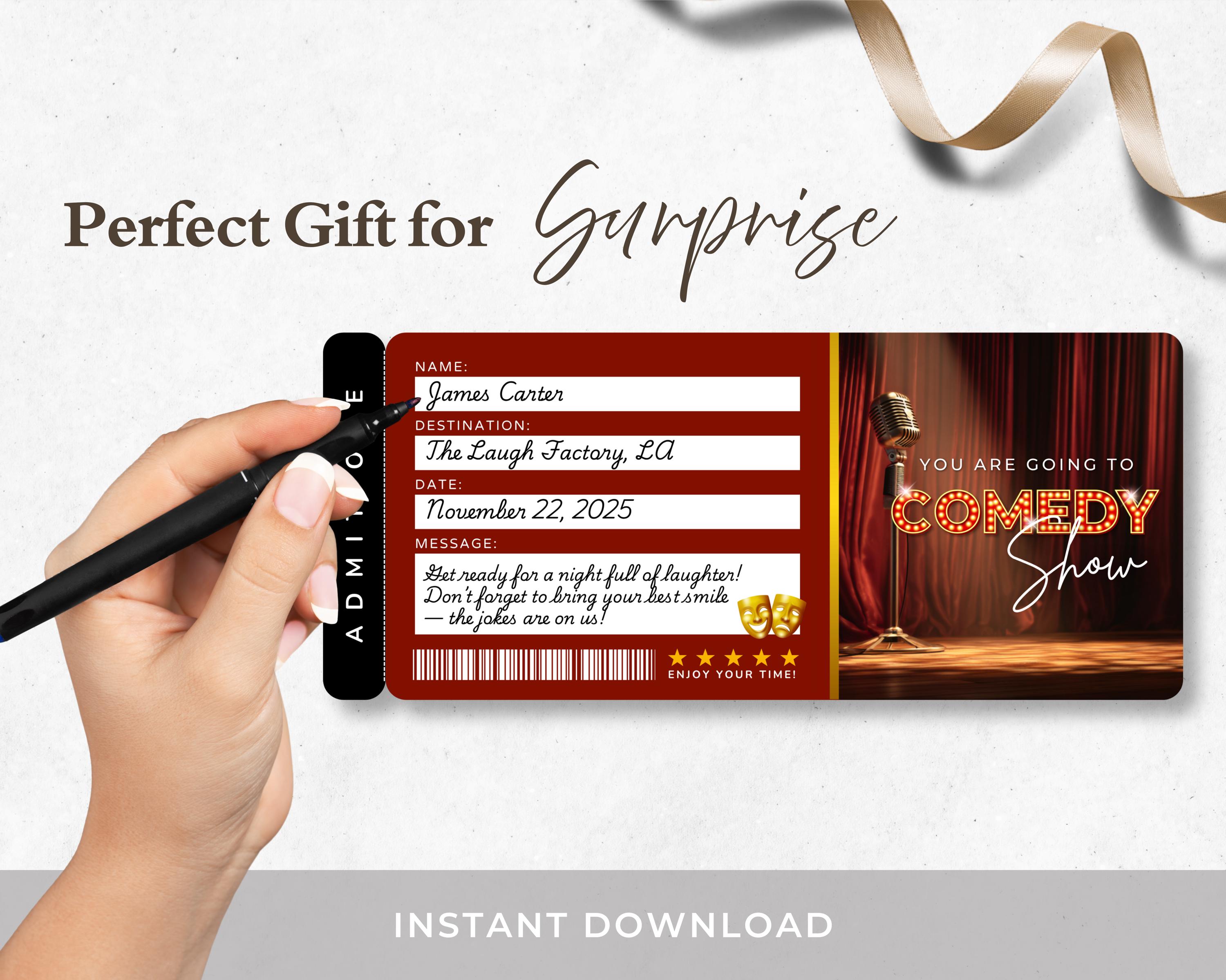 Printable Comedy Show Surprise Ticket, Stand up Comedy Event Invitation ...