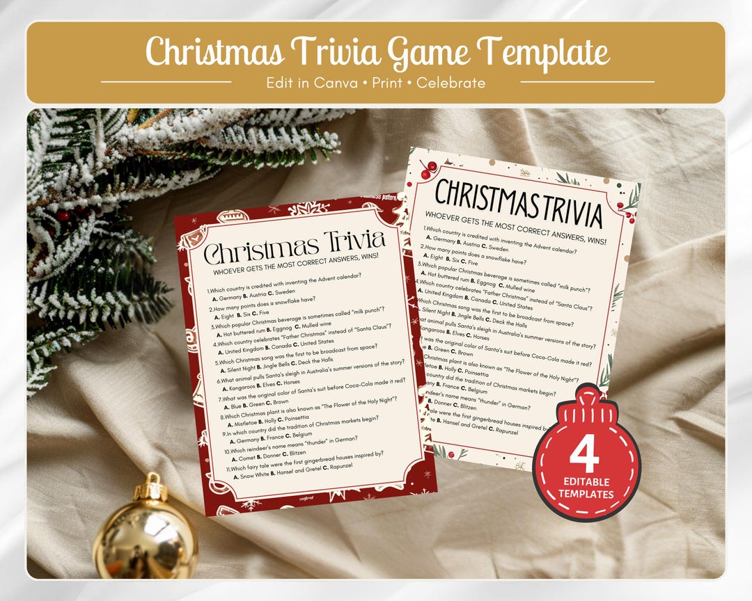 Holiday Trivia Game, Printable Christmas Trivia Game, Xmas Party Game ...