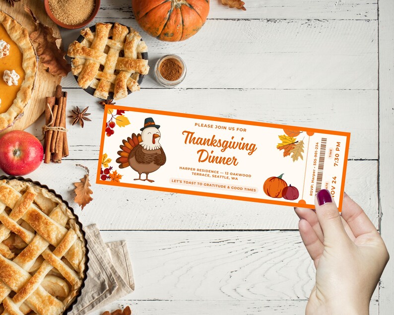 Printable Thanksgiving Ticket, Editable Friendsgiving Event Ticket ...