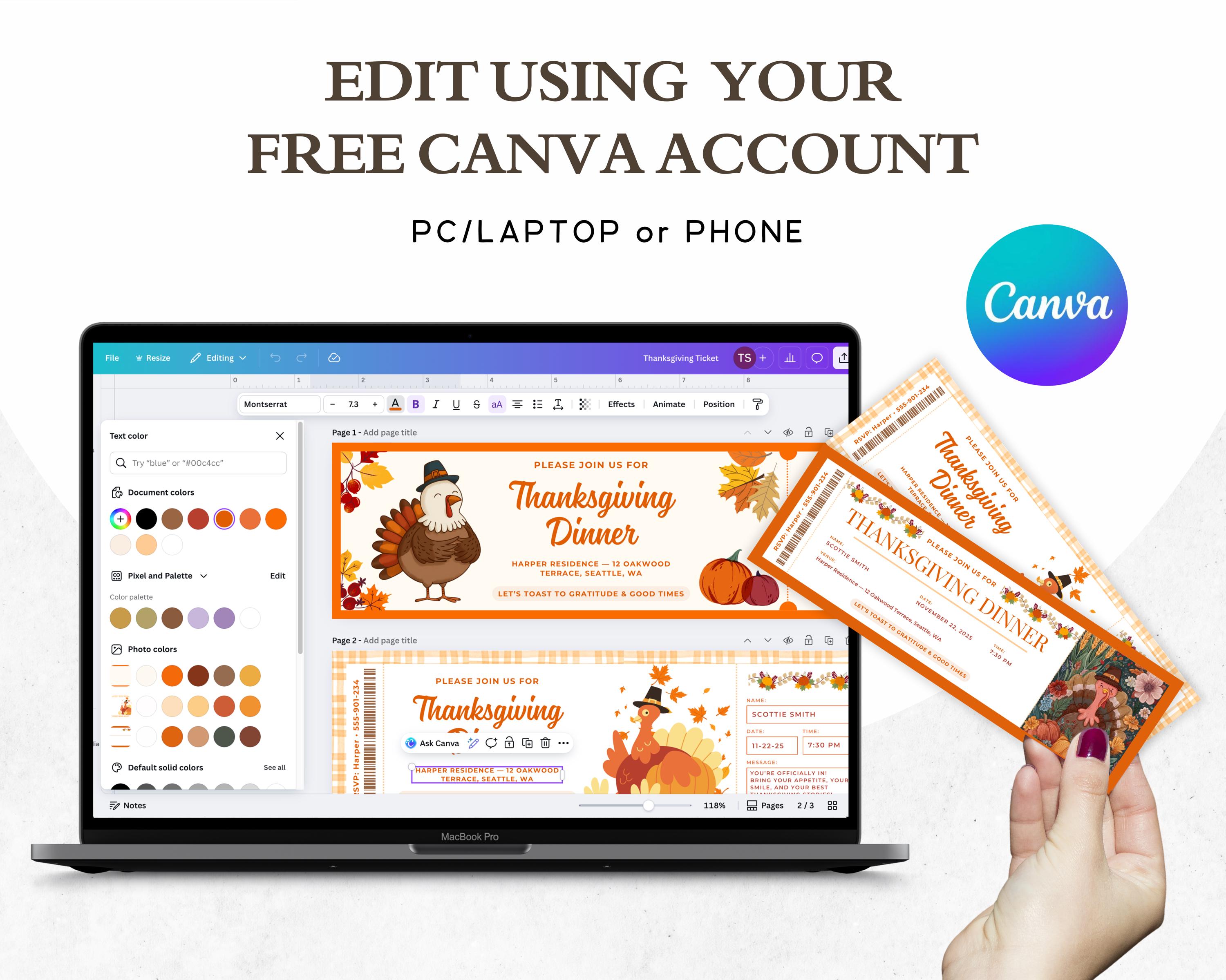 Printable Thanksgiving Ticket, Editable Friendsgiving Event Ticket ...