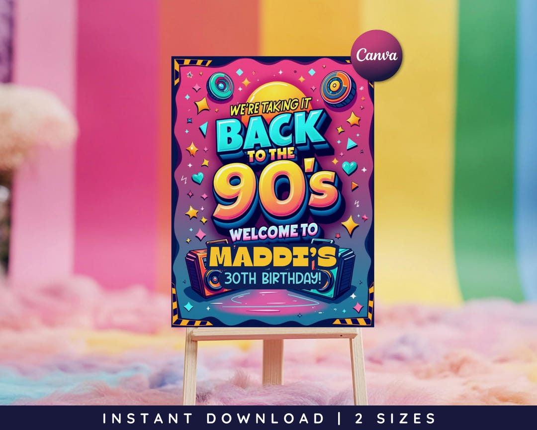 Back to the 90s Party Invitation Template, 1990s-themed Birthday Party ...