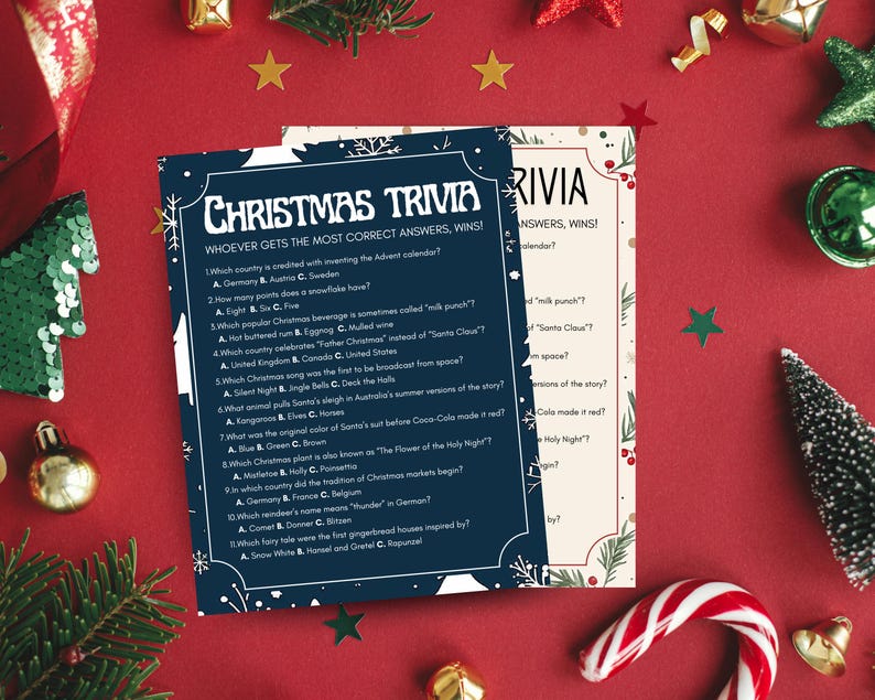 Holiday Trivia Game, Printable Christmas Trivia Game, Xmas Party Game ...