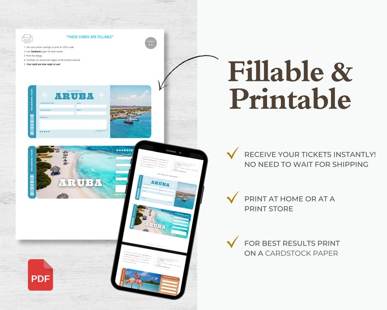 Printable Aruba Surprise Trip Gift Ticket, Printable Aruba Boarding ...