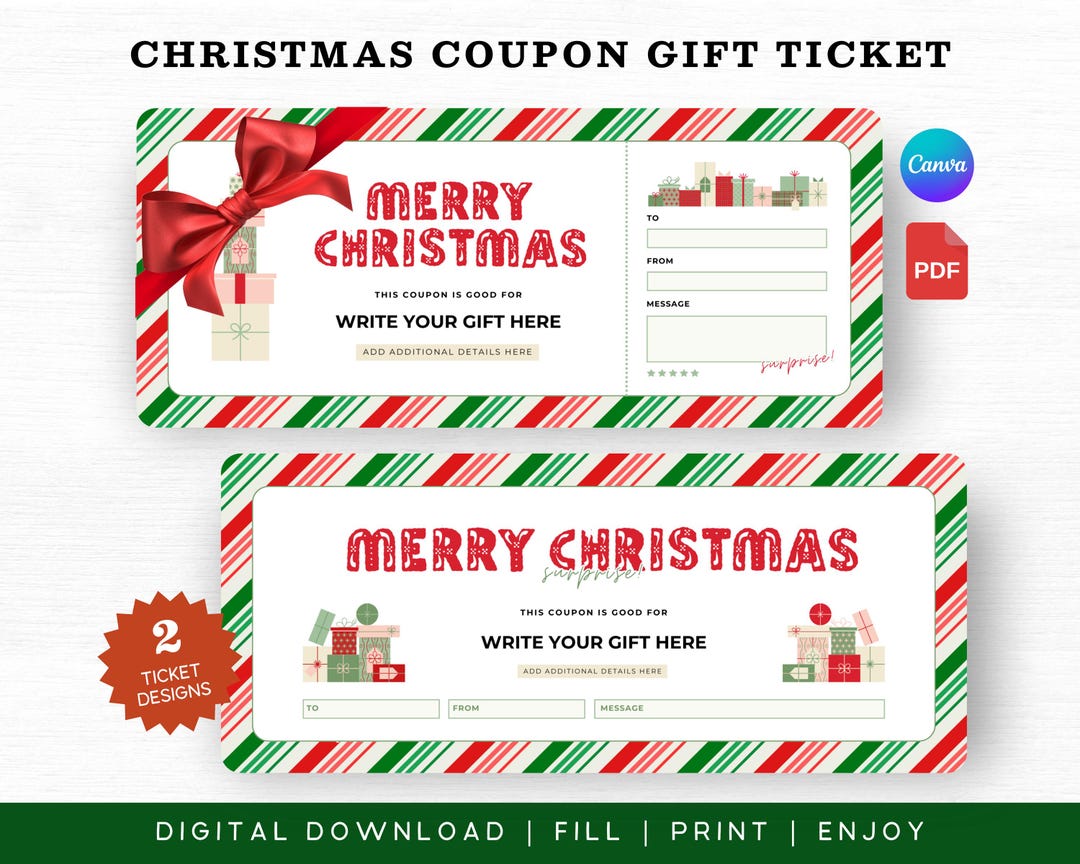 Christmas Coupon Gift Certificate Template, Printable Christmas Voucher ...