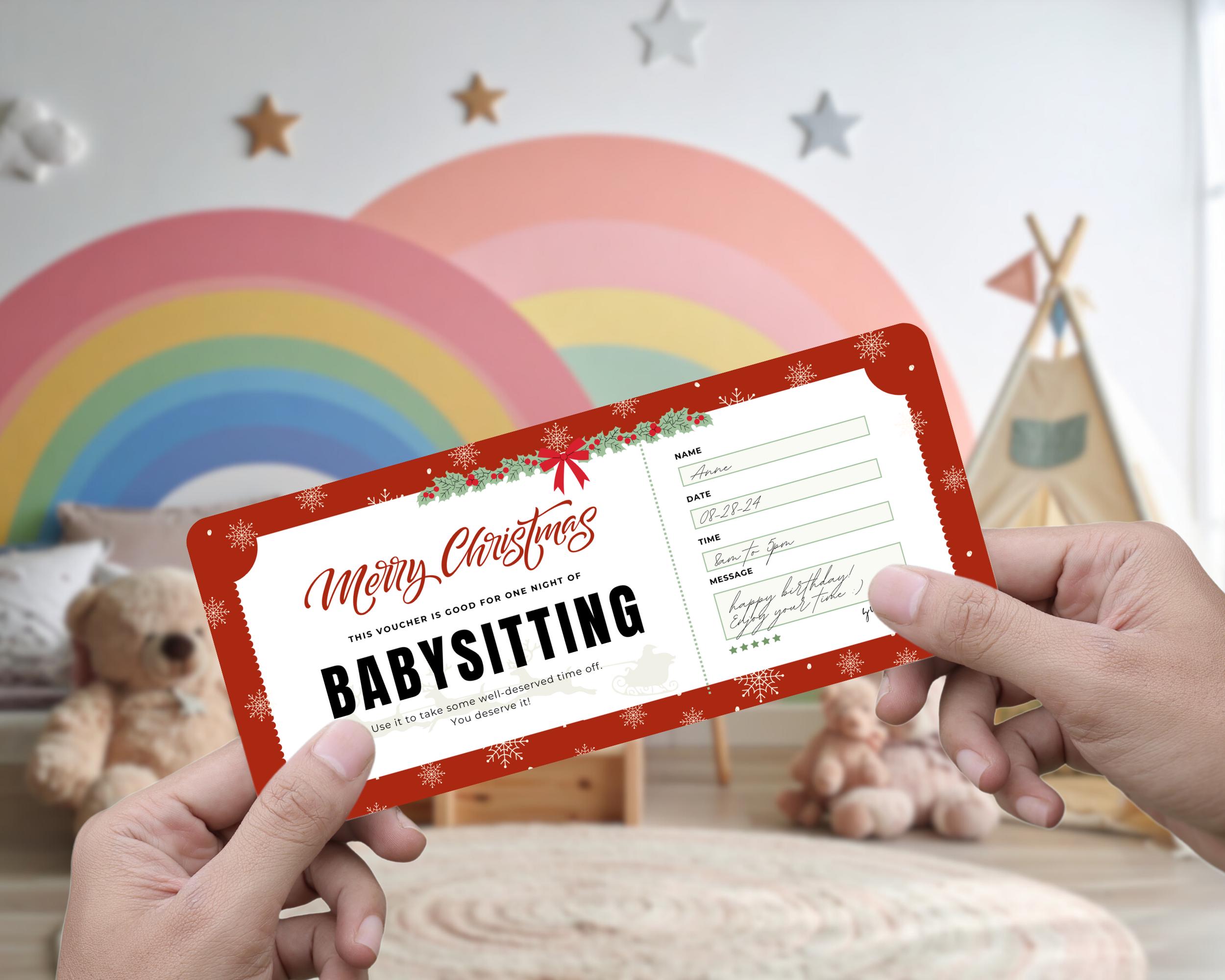 Printable Babysitting Gift Voucher Template, Editable Babysitting ...