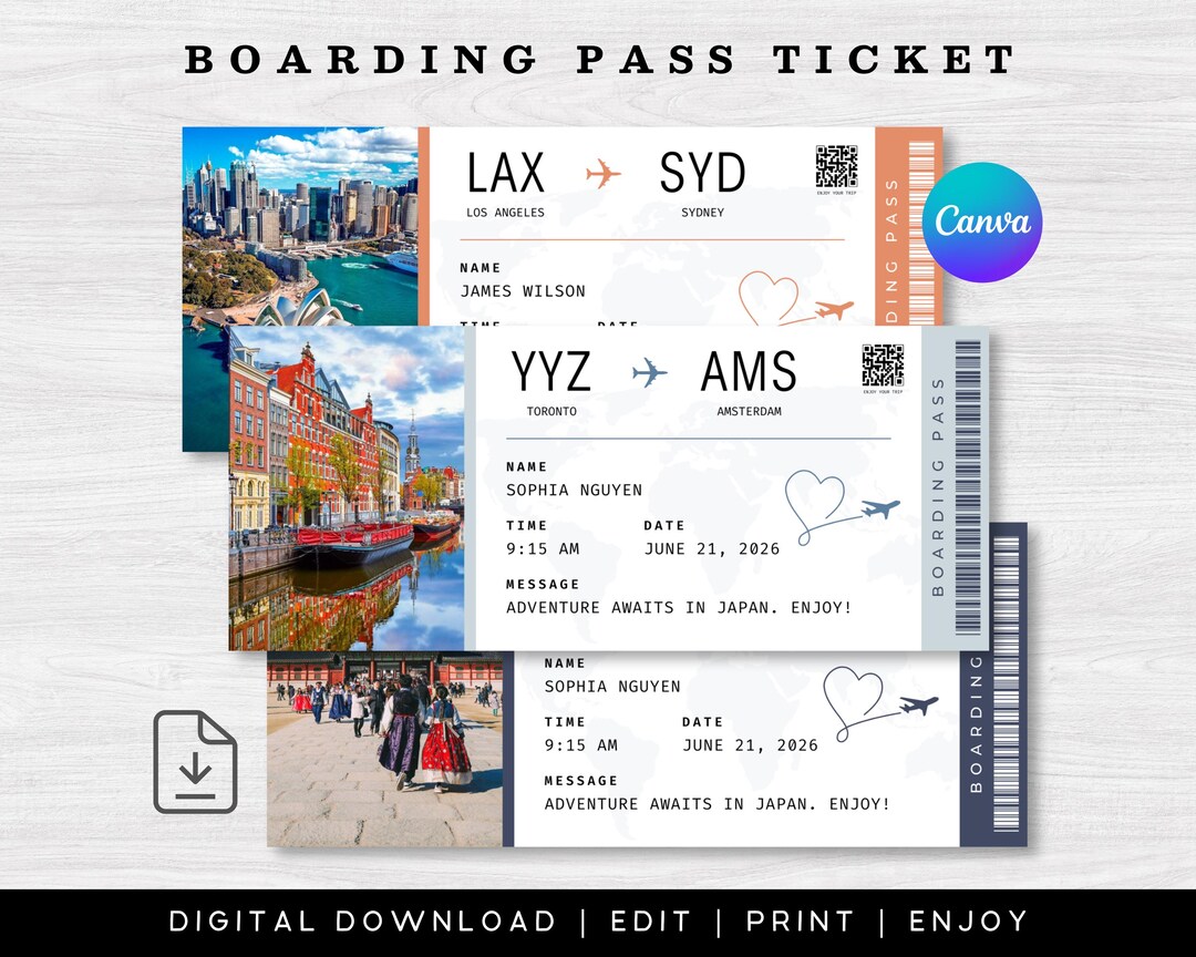 Editable Boarding Pass Template, Canva Editable Boarding Pass Surprise ...