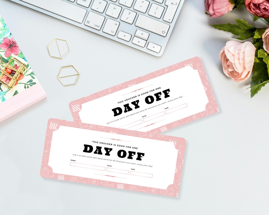Printable DAY OFF Coupon Certificate, Editable Voucher Personalized ...