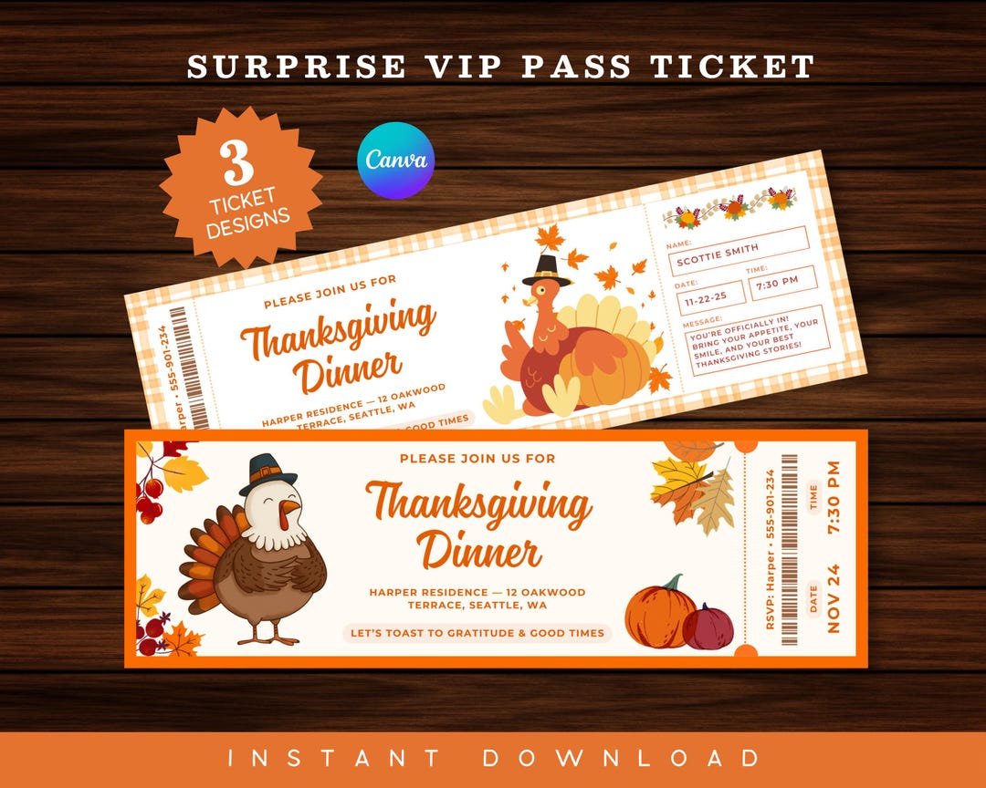 Printable Thanksgiving Ticket, Editable Friendsgiving Event Ticket ...