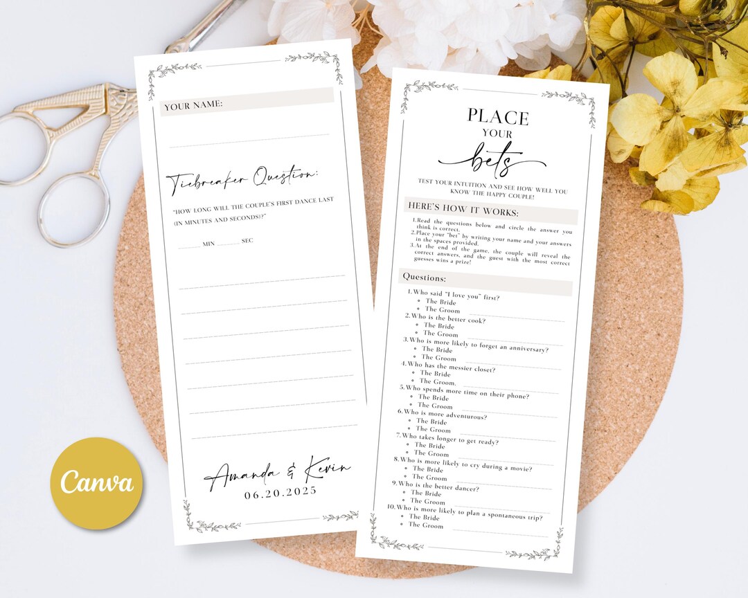 Place Your Bets Wedding Game Template, Fun Wedding Reception Game ...