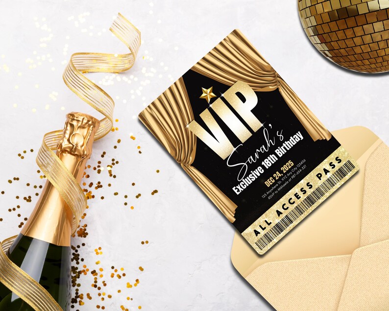 Editable VIP Pass Party Template: Red Carpet Invitation (digital ...