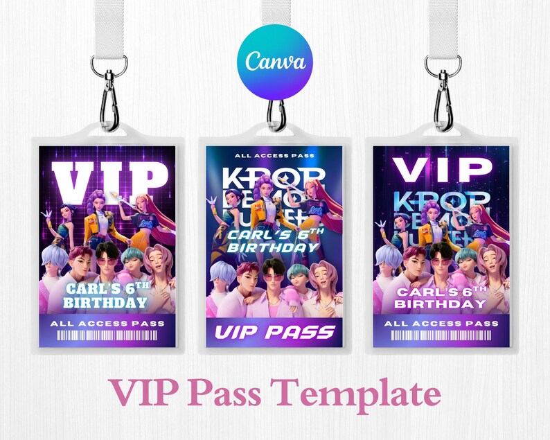 Editable K-pop Demon Hunters and Saja Boys Birthday Party VIP Pass ...