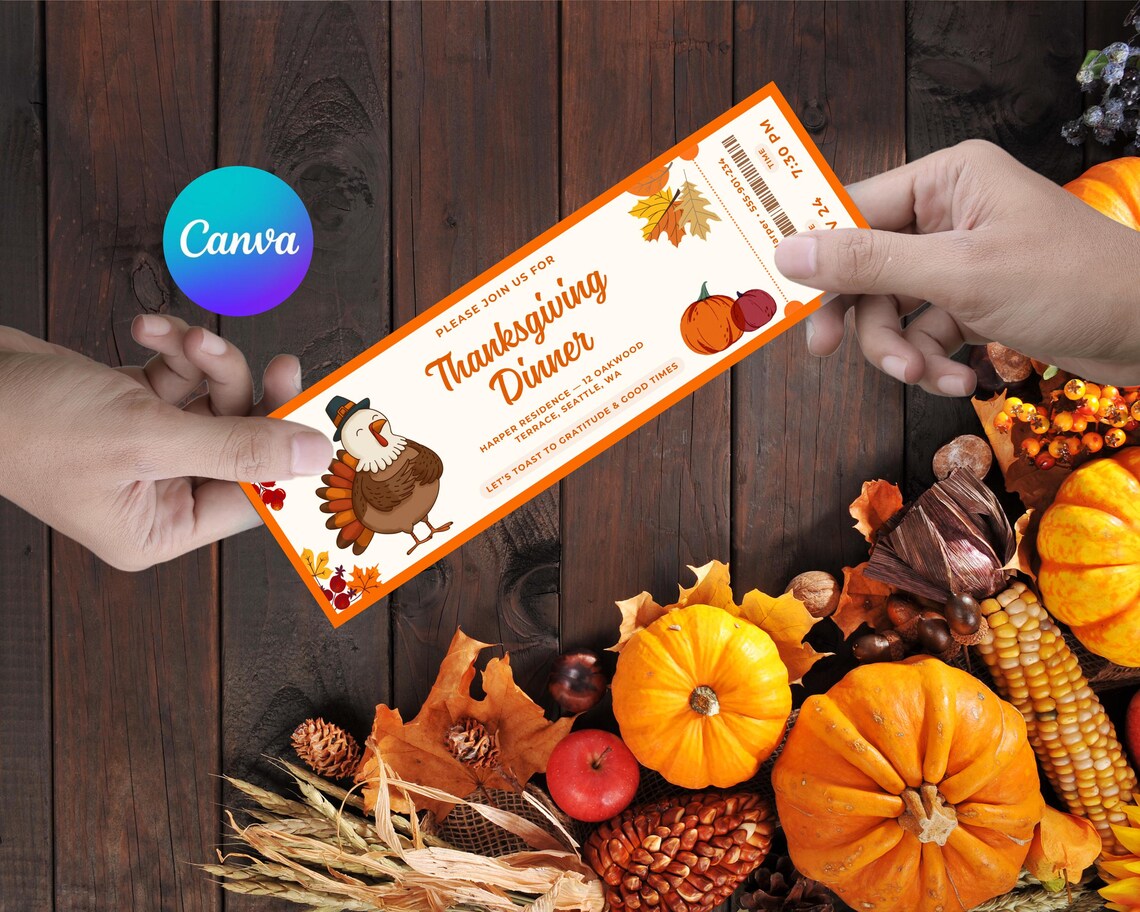 Printable Thanksgiving Ticket, Editable Friendsgiving Event Ticket ...