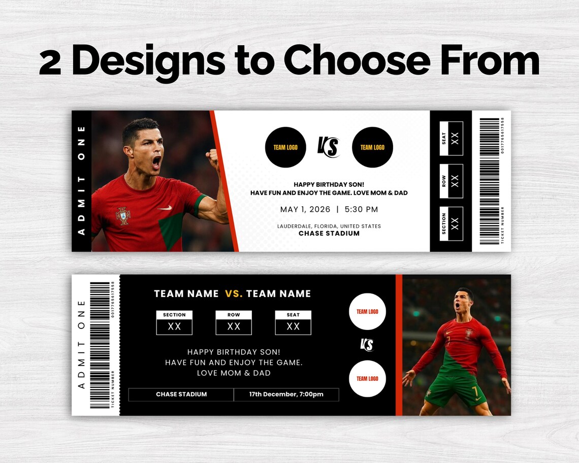Editable Soccer Game Ticket Template, Custom Soccer Surprise Game ...