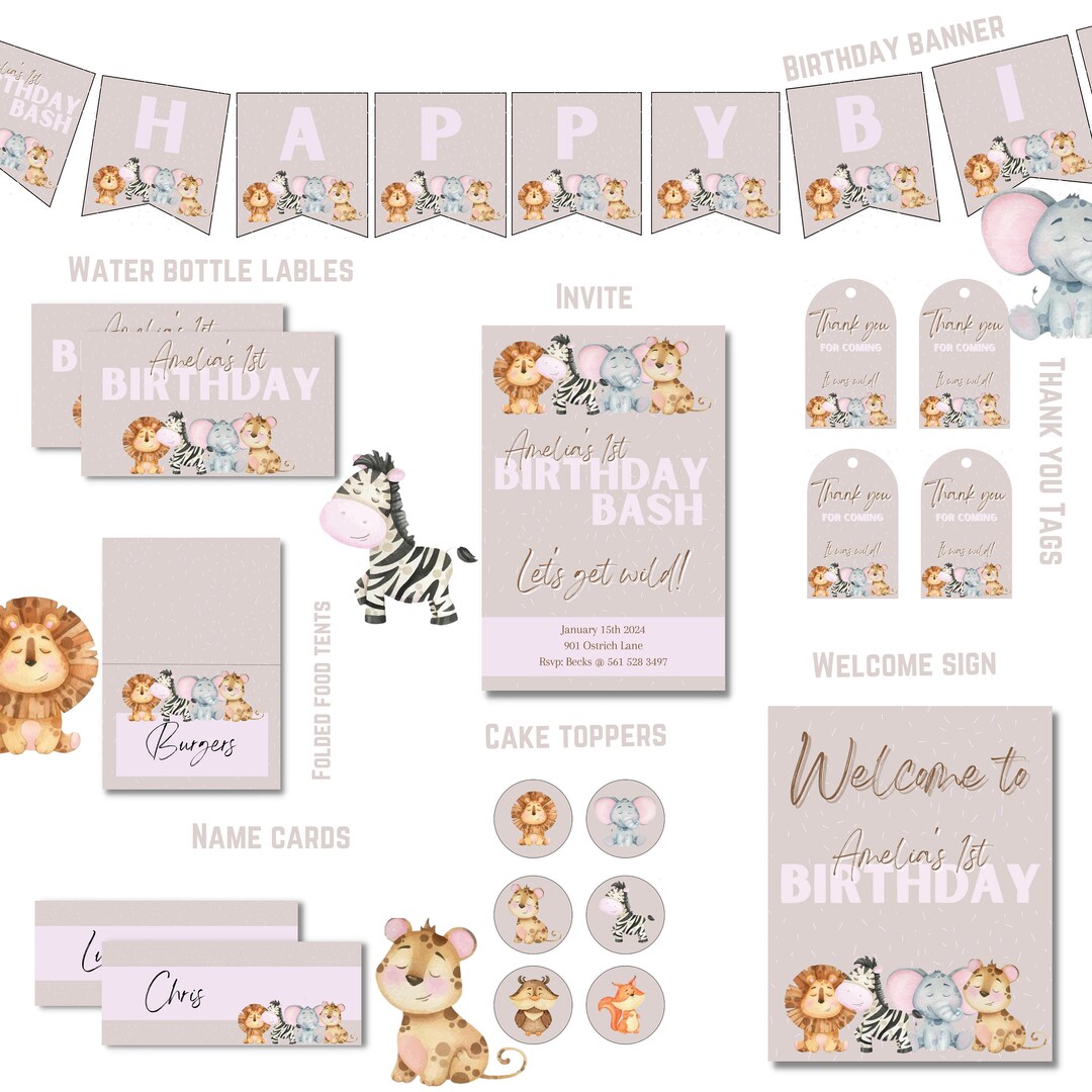 Animal Birthday Pack, All in One, Templates, Animals, Kids Birthday ...