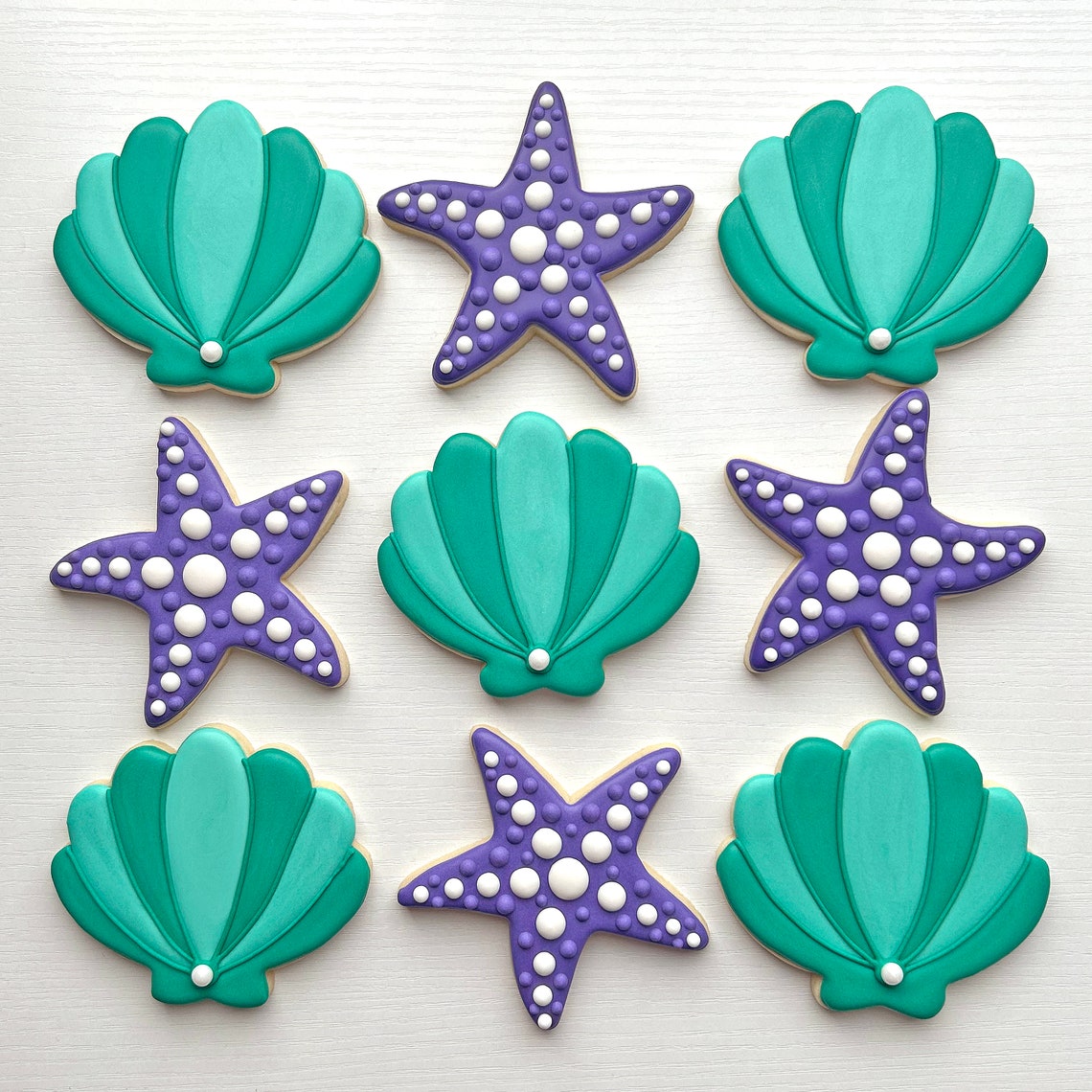 The Little Mermaid, Starfish, and Seashell Decorated Royal Icing Sugar ...