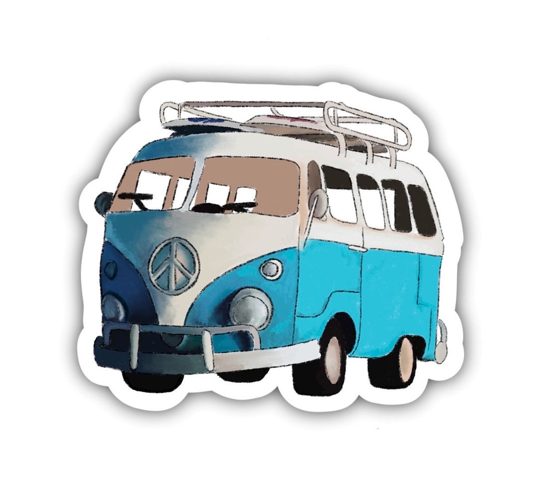 VW Bus Sticker, Laptop Hippy Van Sticker, Vinyl Water Bottle Decal ...