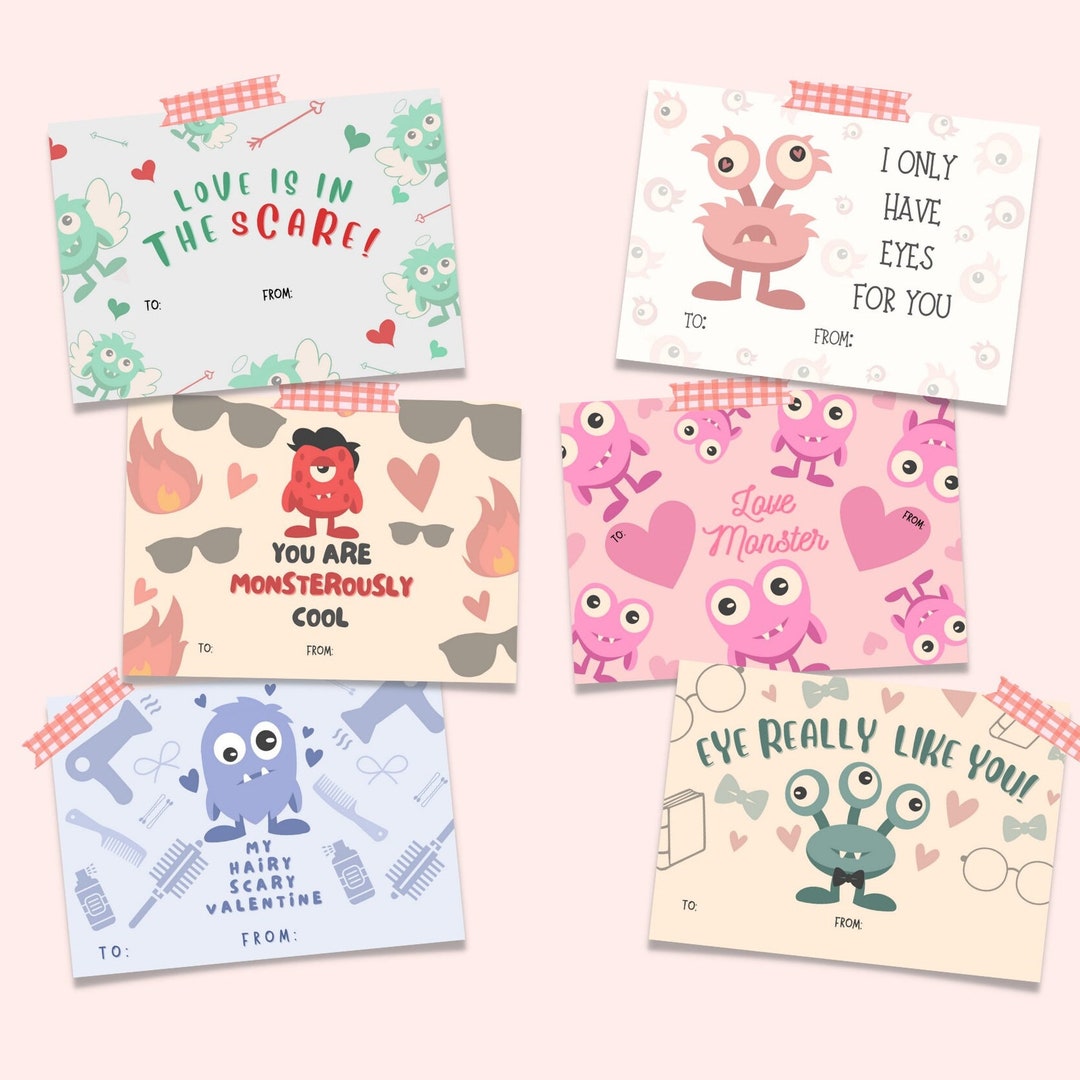 Monster Valentine's Day Cards - Kid's Cards - Etsy