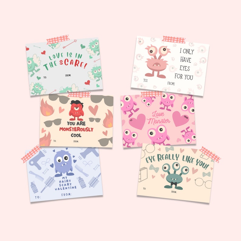 Monster Valentine's Day Cards Kid's Cards - Etsy