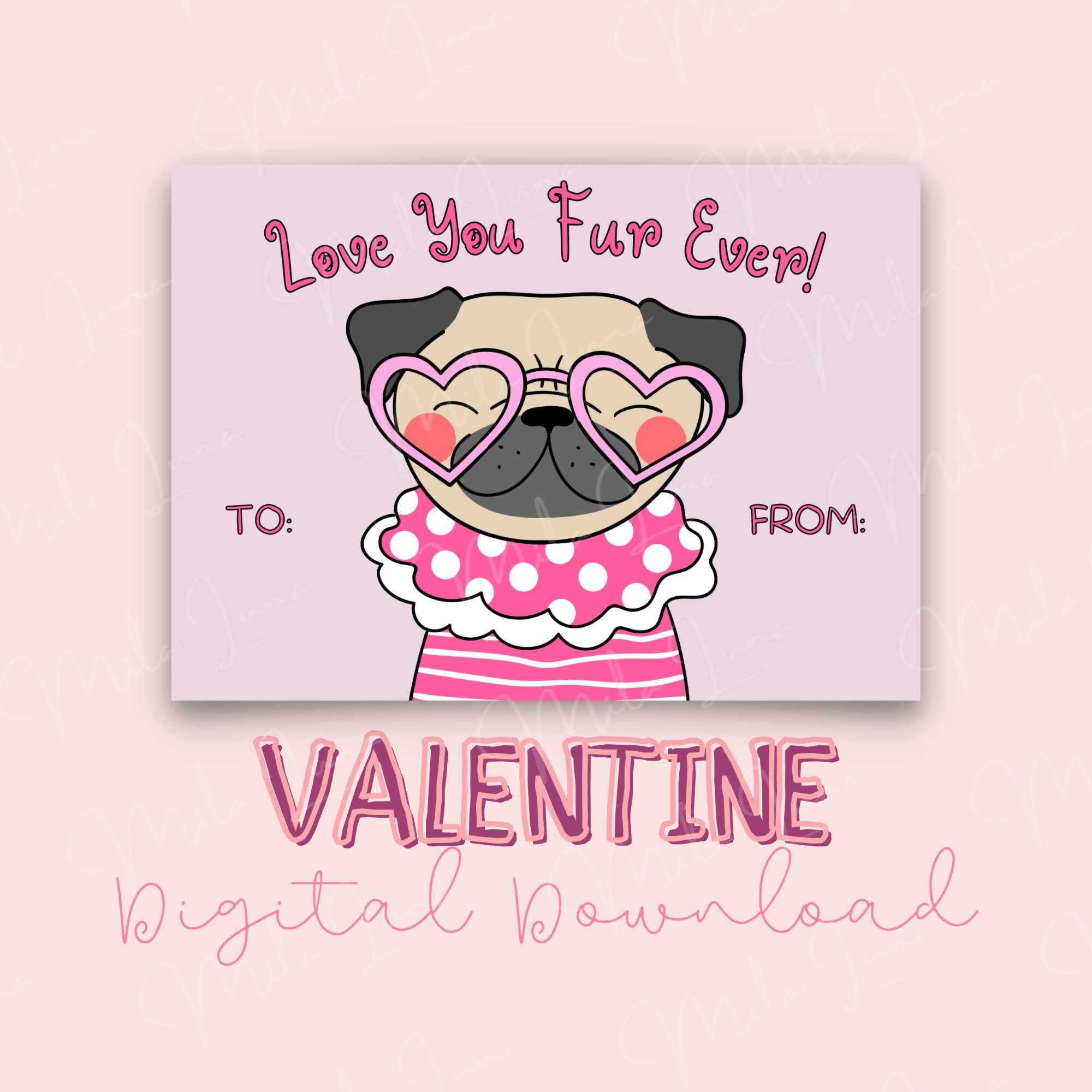 Pugs Valentine's Day Cards - Kids Cards - Etsy