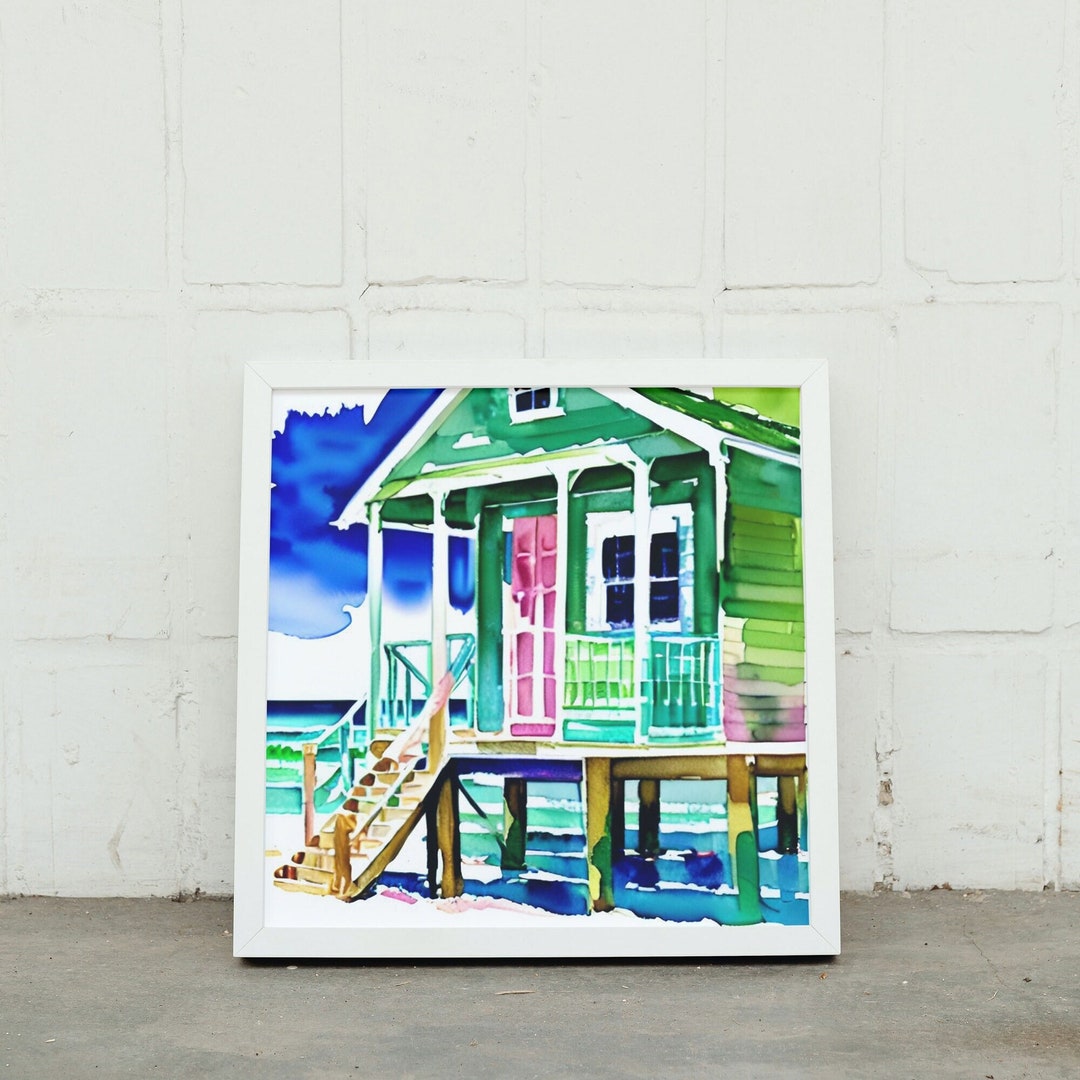 Abstract Watercolor Tropical Island Beach Shack Wall Art Poster Print ...