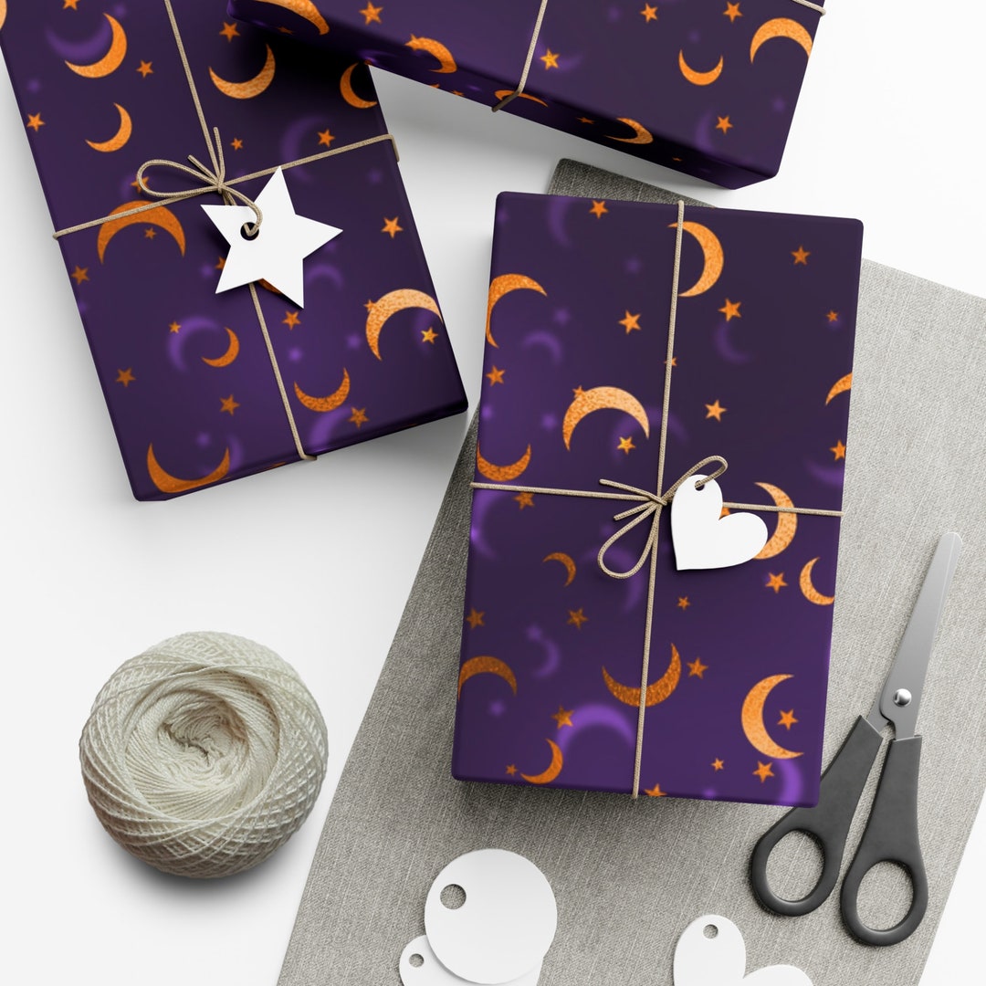 Purple and Gold Moon Gift Wrap, Celestial Wrapping Paper Roll, Eco Gift ...