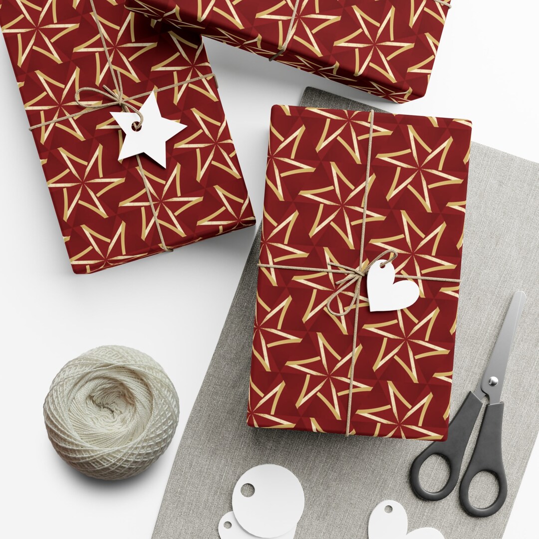 Gold Star Beautiful Christmas Wrapping Paper, Simple Holiday Wrapping ...
