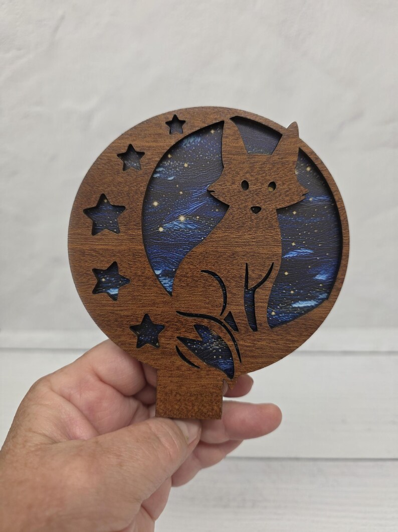 Fox Nightlight, Laser Cut Wood Night Light, Celestial Fox Wall Plug In ...