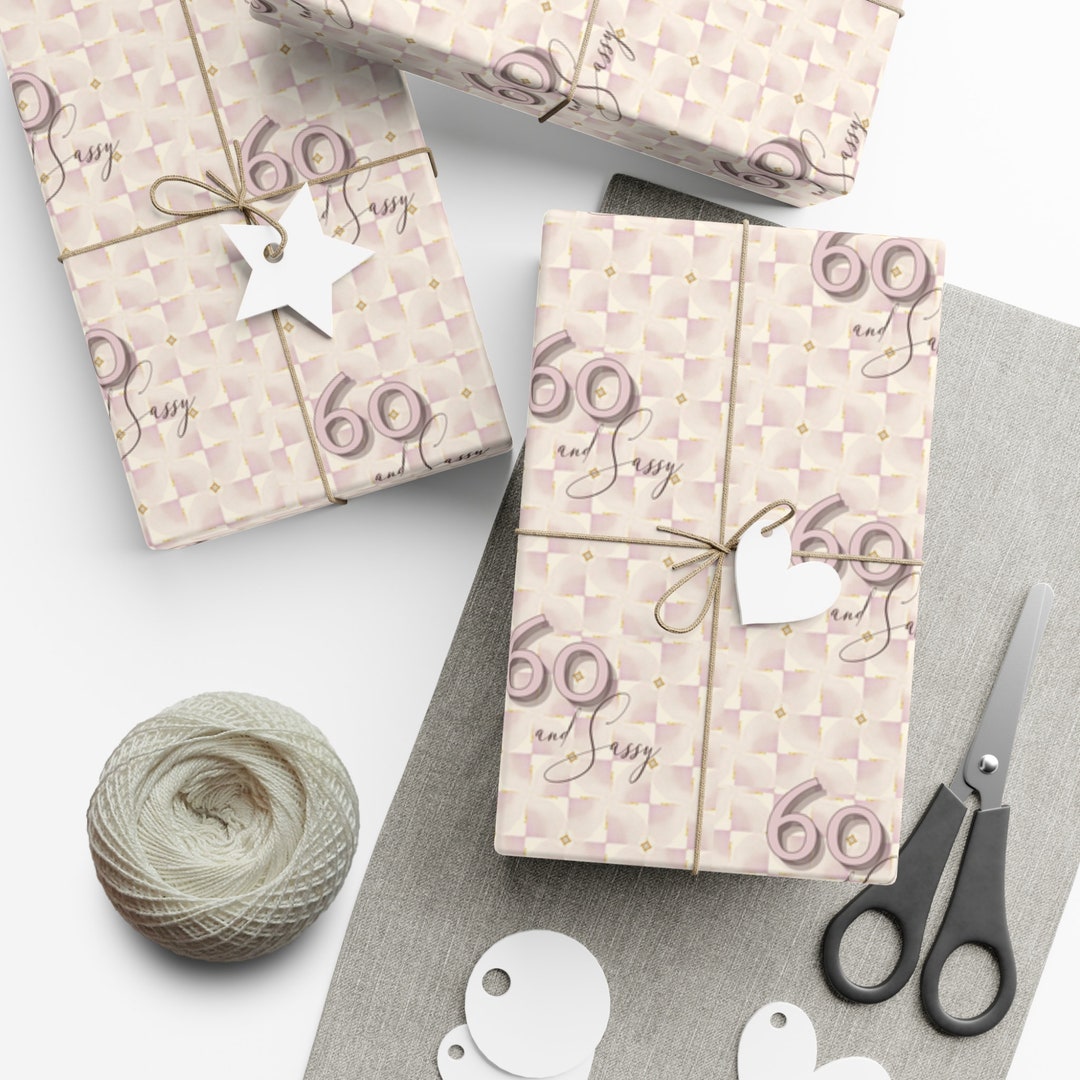 Pink 60th Birthday Gift Wrap, Turning 60 Wrapping Paper, Champagne 60th ...