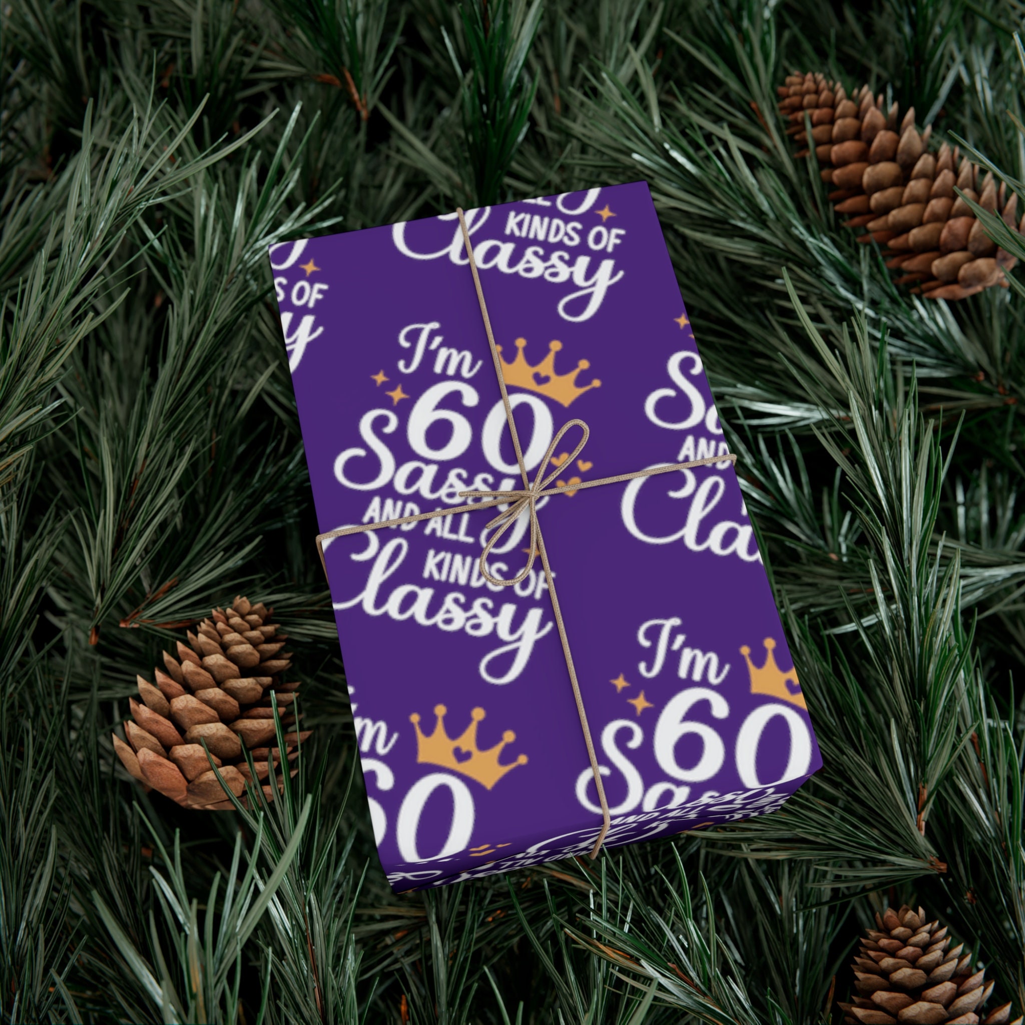 60th Birthday Gift Wrap, Turning 60 Wrapping Paper, Purple 60th ...