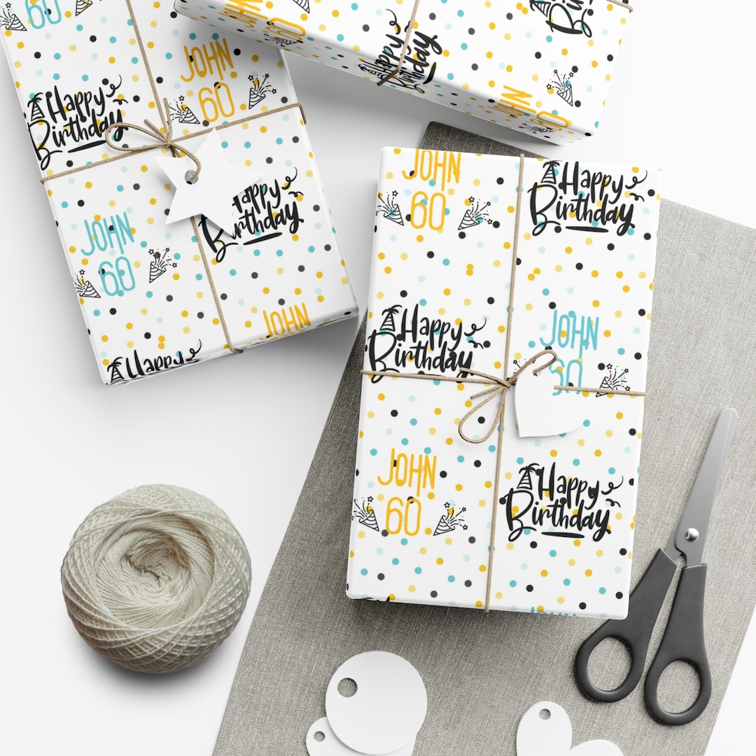 Personalized Birthday Giftwrap, 60th Birthday Wrapping, Name Wrapping ...