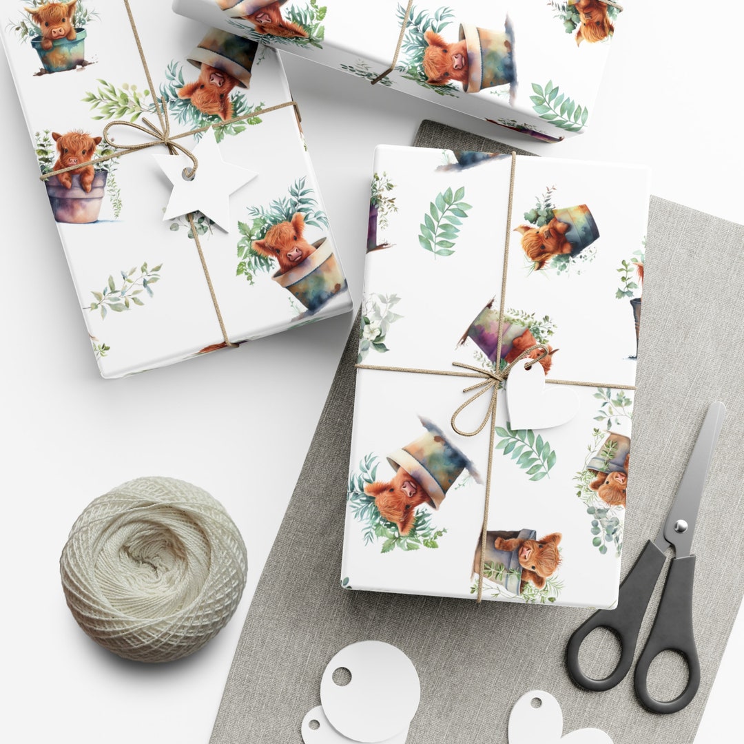 Baby Highland Cow Wrapping Paper, Cows in Buckets Gift Wrap Rolls, Cute ...
