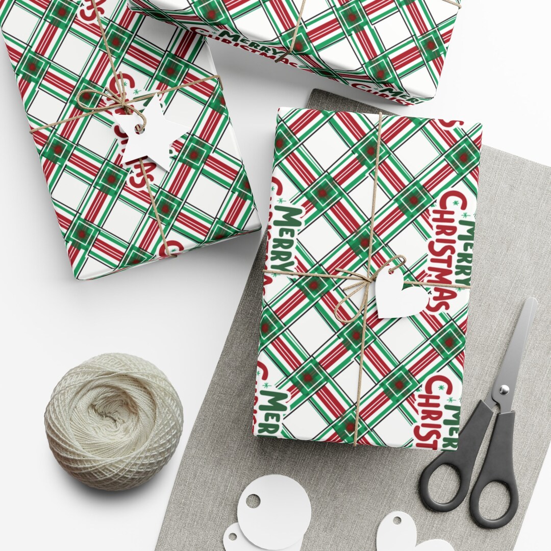 Merry Christmas Plaid Wrapping Paper Roll Holiday Gift Wrap - Etsy
