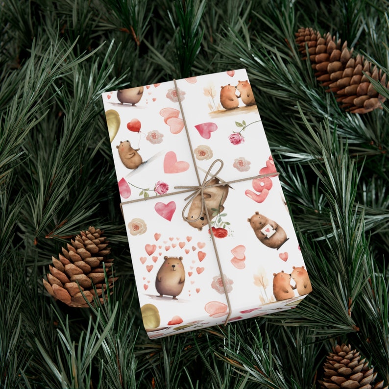 Capybara Wrapping Paper, Cute Capybara Heart Wrapping Paper Sheets ...