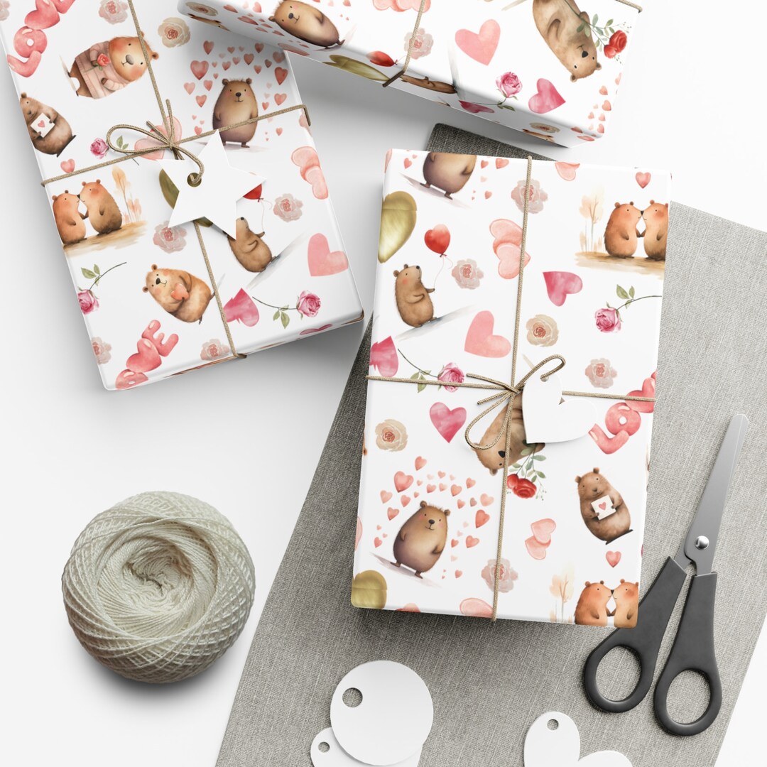 Capybara Wrapping Paper, Cute Capybara Heart Wrapping Paper Sheets ...