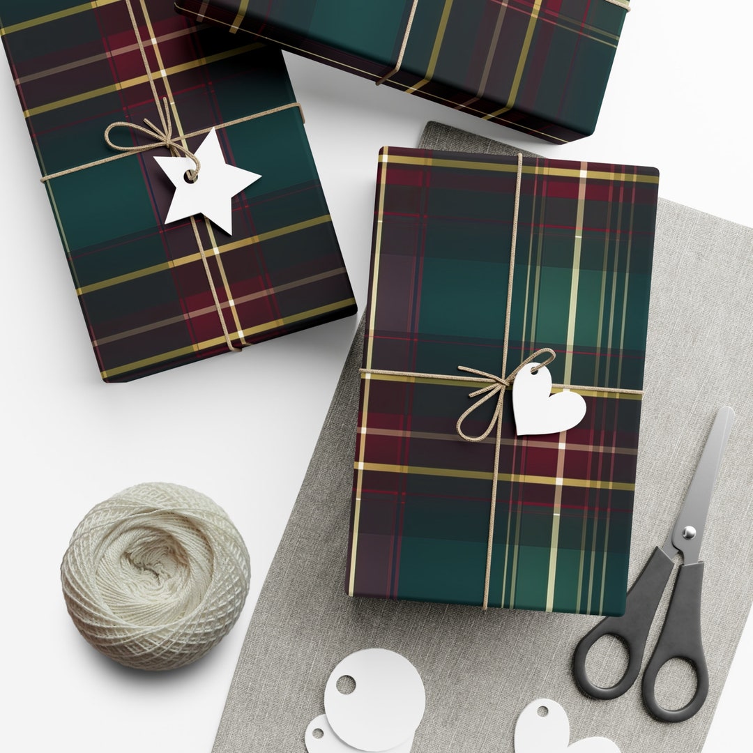 Christmas Plaid Wrapping Paper Roll, Gift Wrap for Men, Holiday Stripes ...