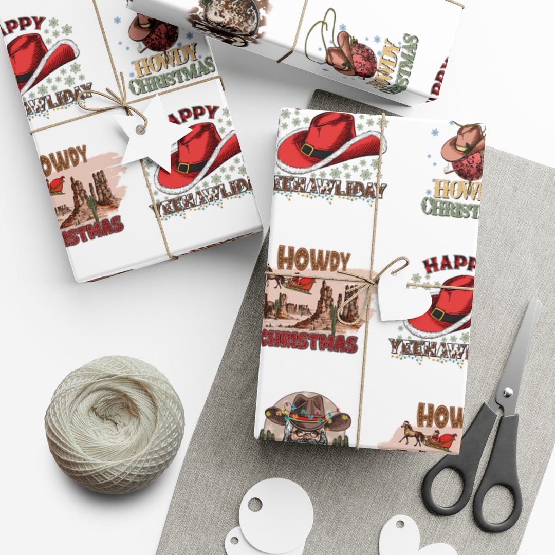 Cowboy Christmas Wrapping Paper, Country Christmas Gift Wrap, Holiday ...