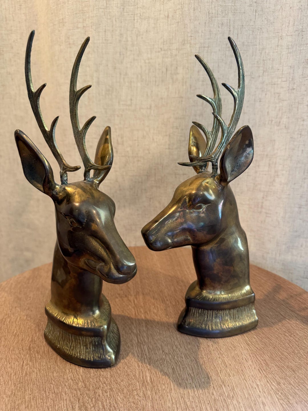 Solid Antique Brass Deer Bookends With Antlers Castilian Imports ...