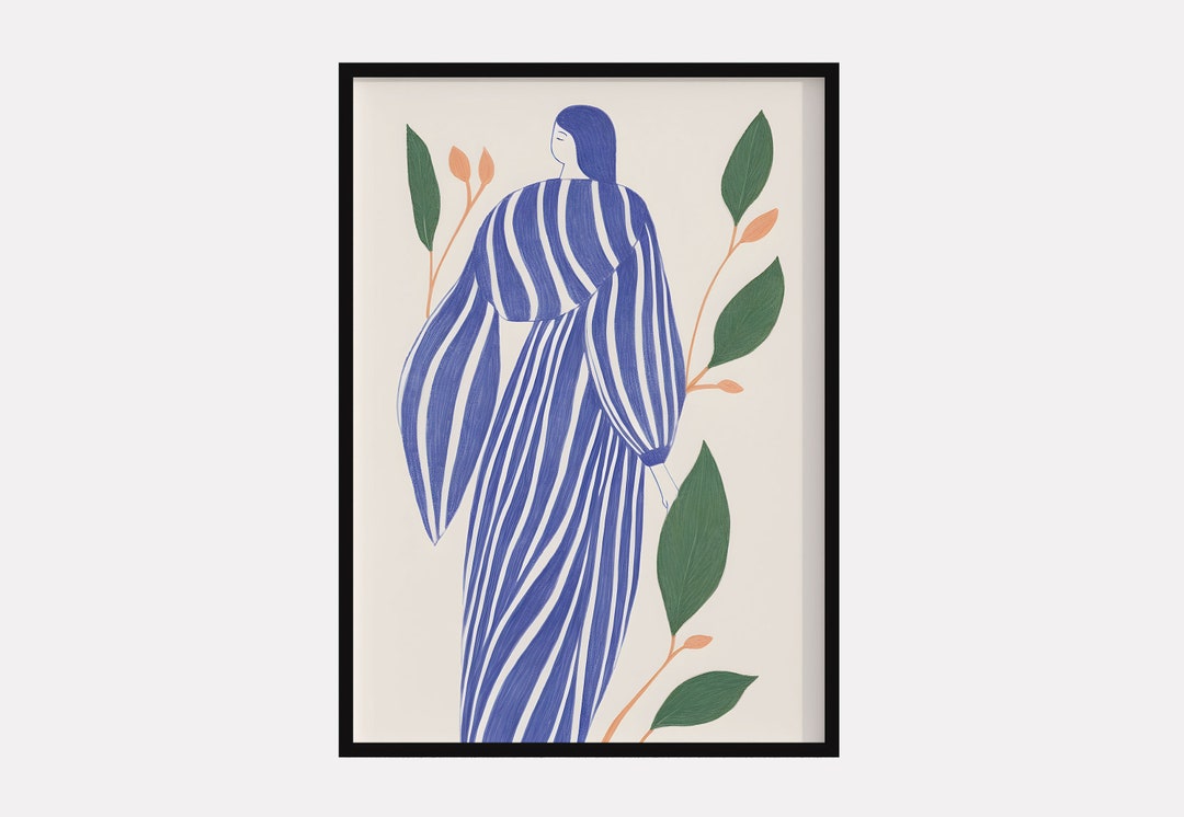 Mid Century Modern Blue Abstract Woman Art Minimalist Print Nordic Wall ...
