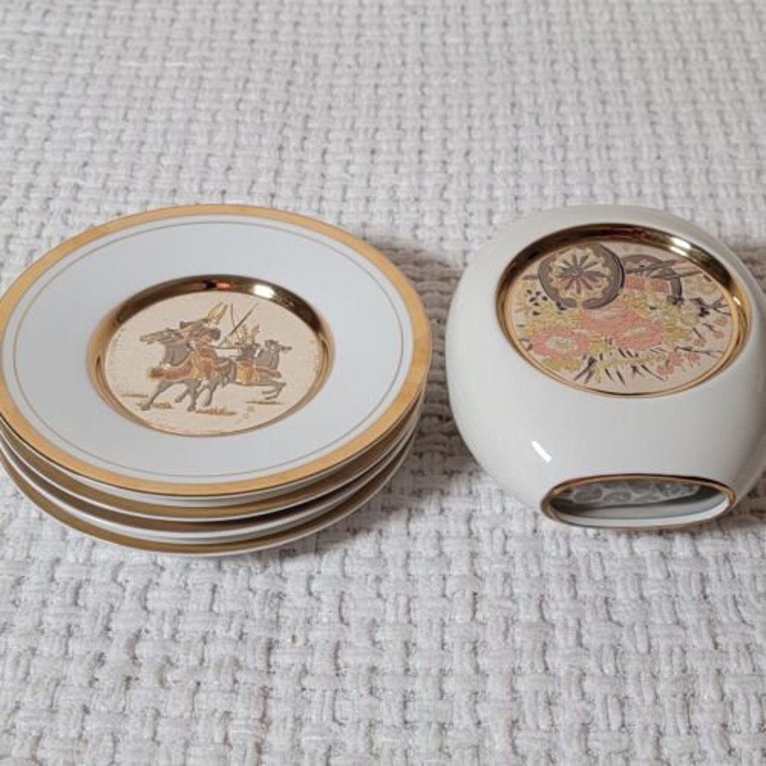 Vintage 24k Gold the Art of Chokin Gold Edged Samurai Plates Set of 5 ...