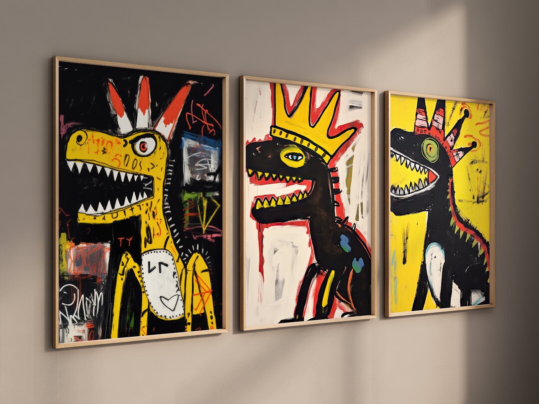 Jean Michel Basquiat Dinosaur Set of 3 Prints Gallery Wall Set - Etsy